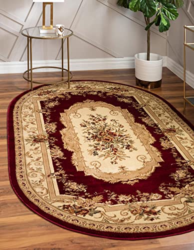 Unique Loom Versailles Collection Traditional Classic Floral Motif Area Rug (3' 3 x 5' 3 Oval, Burgundy/Ivory)