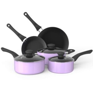 aluminum alloy non-stick cookware set, pots and pans - 8-piece set (light purple)