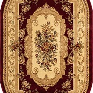 Unique Loom Versailles Collection Traditional Classic Floral Motif Area Rug (3' 3 x 5' 3 Oval, Burgundy/Ivory)