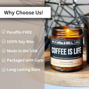 Wax & Wit Funny Coffee Candle - Soy Wax Candle - Gifts for Women & Men - Home & Office Decor - Hand-Poured in USA, 9oz - Coffee Scented Candles for Home