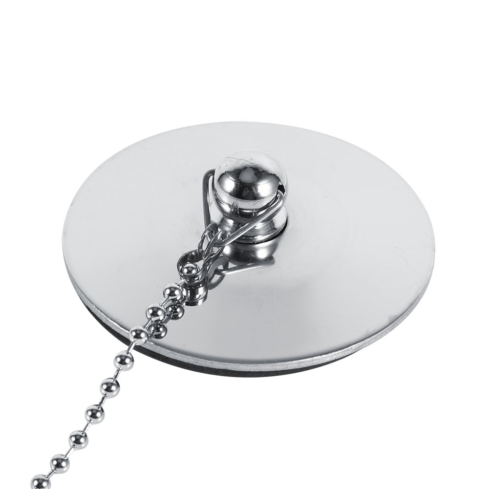 Bath Tub Stopper with Chain, Stainless Steel Panel Thickened Kitchen Sink Solid Metal Plug Waste Drain Cover