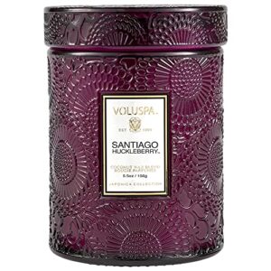 voluspa santiago huckleberry,small candle jar, 5.5 ounce,50 hour burn time,all natural wicks & coconut wax for clean burning,vegan, poured in the usa