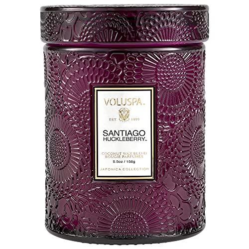 Voluspa Santiago Huckleberry,Small Candle Jar, 5.5 Ounce,50 Hour Burn Time,All Natural Wicks & Coconut Wax for Clean Burning,Vegan, Poured in the USA