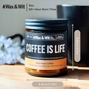 Wax & Wit Funny Coffee Candle - Soy Wax Candle - Gifts for Women & Men - Home & Office Decor - Hand-Poured in USA, 9oz - Coffee Scented Candles for Home