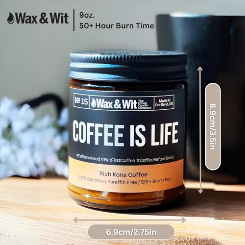 Wax & Wit Funny Coffee Candle - Soy Wax Candle - Gifts for Women & Men - Home & Office Decor - Hand-Poured in USA, 9oz - Coffee Scented Candles for Home