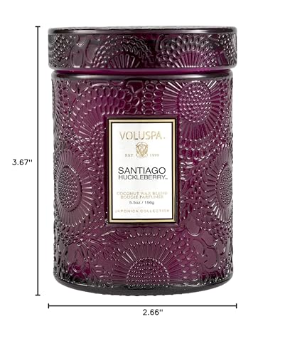 Voluspa Santiago Huckleberry,Small Candle Jar, 5.5 Ounce,50 Hour Burn Time,All Natural Wicks & Coconut Wax for Clean Burning,Vegan, Poured in the USA