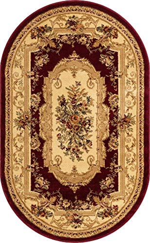 Unique Loom Versailles Collection Traditional Classic Floral Motif Area Rug (3' 3 x 5' 3 Oval, Burgundy/Ivory)