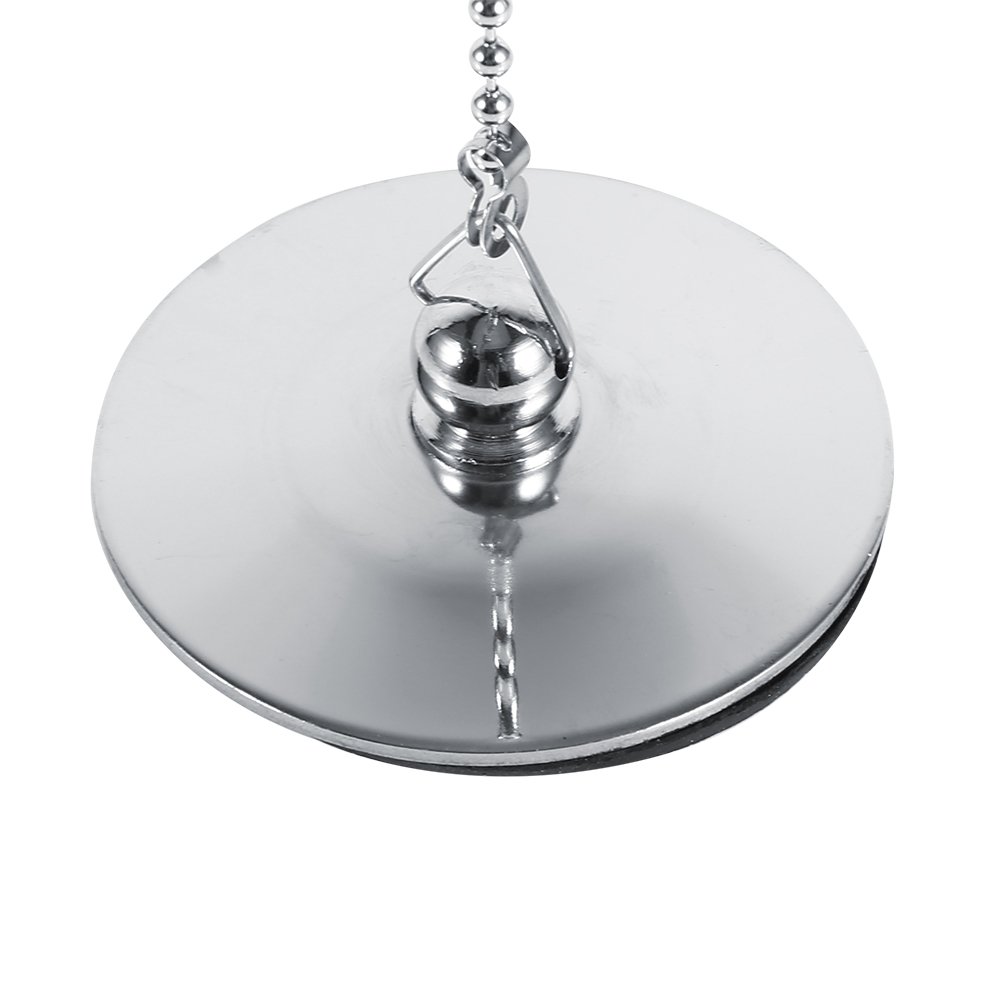 Bath Tub Stopper with Chain, Stainless Steel Panel Thickened Kitchen Sink Solid Metal Plug Waste Drain Cover