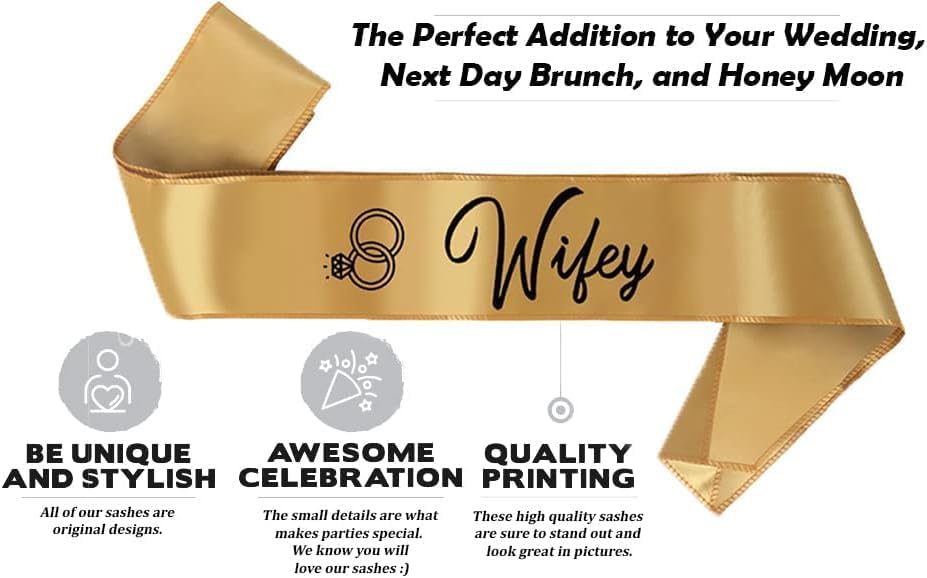 "Wifey" Sash Beige with Black Lettering & Cute Ring Image, Bride To Be Bachelorette Party Sash Bridal Shower Hen Decorations Party Favors Accessories, Funny Women Gifts engagement bridal shower