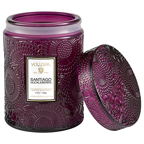 Voluspa Santiago Huckleberry,Small Candle Jar, 5.5 Ounce,50 Hour Burn Time,All Natural Wicks & Coconut Wax for Clean Burning,Vegan, Poured in the USA