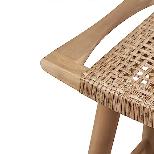 Christopher Knight Home Magwen Outdoor Acacia Wood Barstool with Wicker (Set of 2), Light Brown and Light Multi-Brown