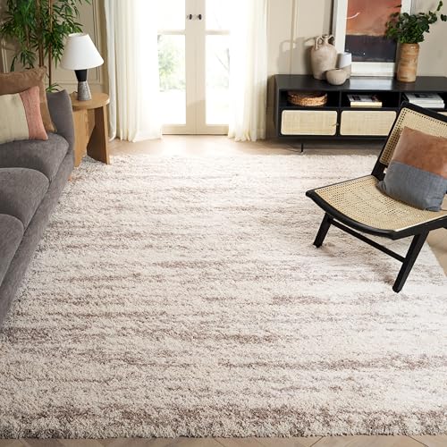 SAFAVIEH Hudson Shag Collection Area Rug - 9' x 12', Ivory & Beige, Modern Design, Non-Shedding & Easy Care, 2-inch Thick Ideal for High Traffic Areas in Living Room, Bedroom (SGH206B)