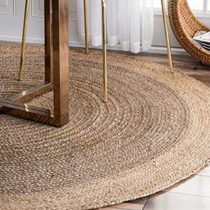 The Knitted Co. 100% Jute Area Rug 8 Feet- Round Natural Fibers- Braided Design Hand Woven Natural Carpet - Home Decor for Living Room Hallways Bedroom (Natural, 8' Round)