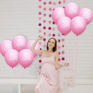 AnnoDeel 50 Pcs It's a Girl Balloons, 12inch Pink Girl Latex Balloons for Baby Shower Birthday Party Supply Docarations