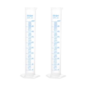 uxcell plastic graduated cylinder, 500ml measuring cylinder, science test tube beakers, 2-sided metric marking, clear hex base for lab home 2pcs