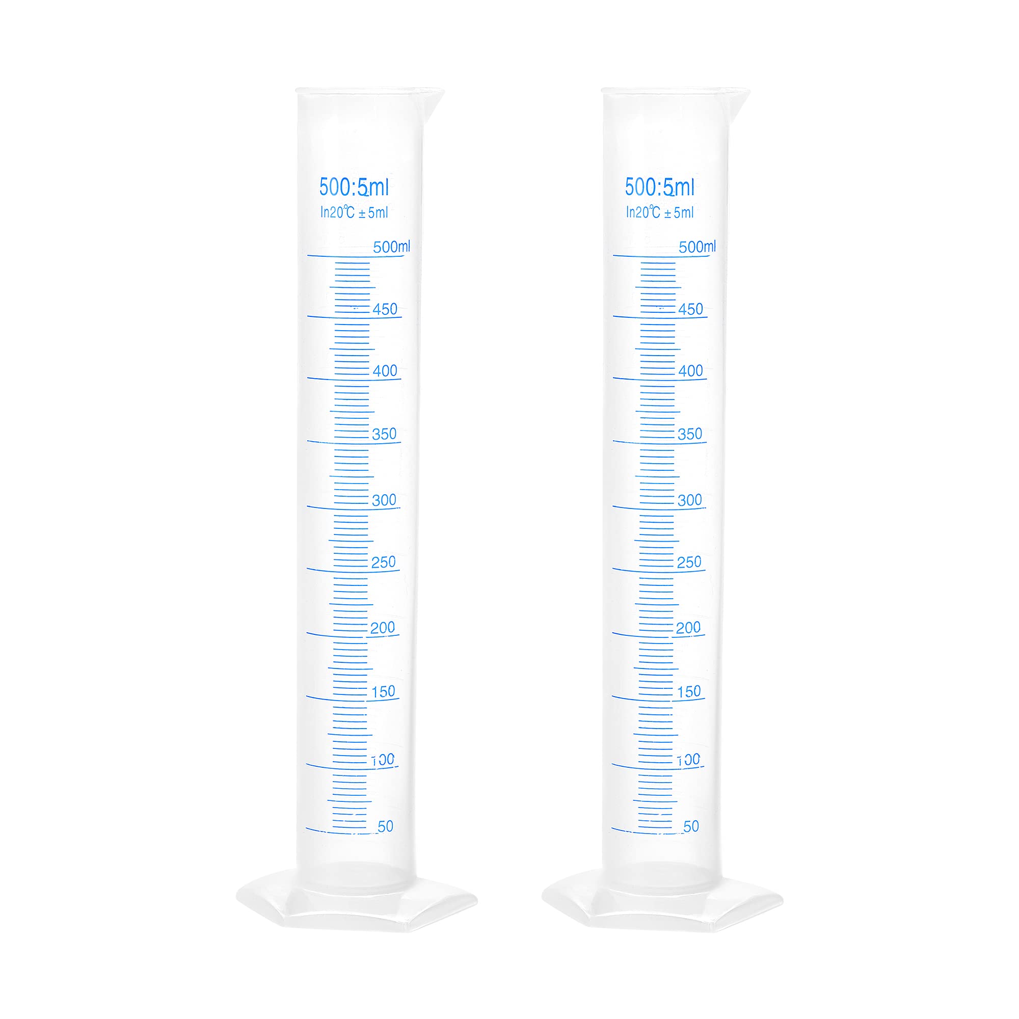 uxcell Plastic Graduated Cylinder, 500ml Measuring Cylinder, Science Test Tube Beakers, 2-Sided Metric Marking, Clear Hex Base for Lab Home 2Pcs