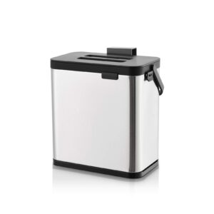 0.8gal compost bin indoor kitchen sealed by subekyu, stainless steel small hanging trash can with lid for cabinet door, metal compost bucket and garbage can for under sink/wall mounted/countertop