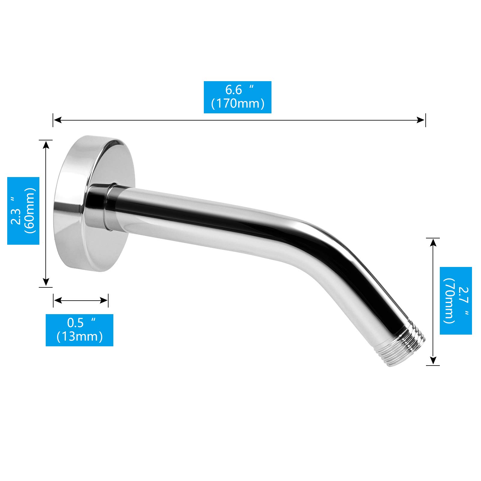 NearMoon 6 Inches Shower Arm + Flange + Teflon Tape, Made of 304 Stainless Steel, Shower Head Extension Extender Pipe Arm, Wall-Mounted For Fixed Bathroom Shower Head, Never Rust (Chrome)