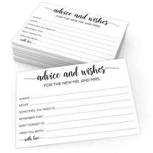 321done advice and wishes for the mr & mrs, made in usa - 4x6 white, wedding advice for bride, groom, newlyweds, bridal shower, thick luxury cardstock with simple script minimalist design - 50 cards