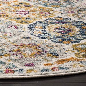 SAFAVIEH Madison Collection Area Rug - 8' Round, Cream & Multi, Boho Chic Distressed Design, Non-Shedding & Easy Care, Ideal for High Traffic Areas in Living Room, Bedroom (MAD611B)