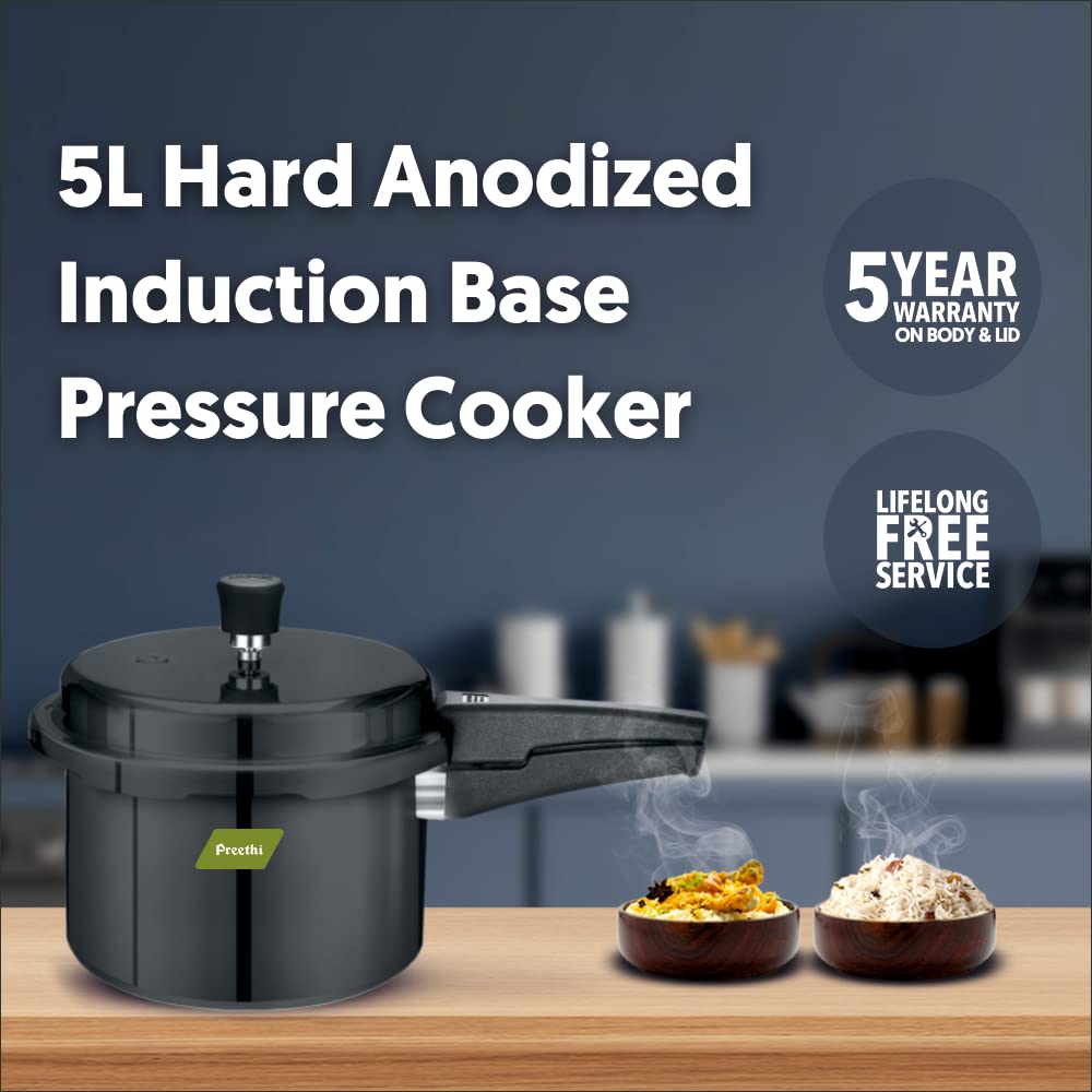 Preethi Hard Anodized Induction Base Outer Lid Pressure Cooker 5 Litres