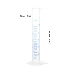 uxcell Plastic Graduated Cylinder, 25ml Measuring Cylinder, Science Test Tube Beakers, 2-Sided Metric Marking, Clear Hex Base for Lab Home 12Pcs