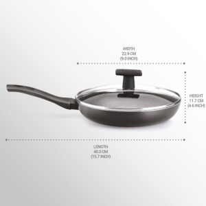 Milton 8 inch Nonstick frying pan nonstick with lid. Large pan for egg omelette, pancake. Flat bottom Stir fry skillet for electric induction cookware. Dishwasher & Oven safe (Aluminium)