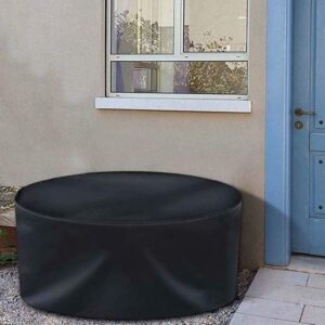 Heavy Duty Patio Table Covers,Round Garden Furniture Covers,Outdoor Furniture Protective Cover for Waterproof Anti-UV, Adjustable Hem (150x110cm,Black)