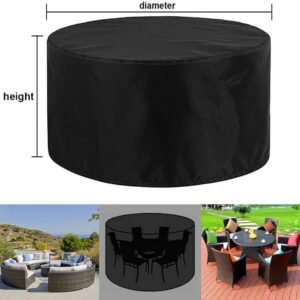 Heavy Duty Patio Table Covers,Round Garden Furniture Covers,Outdoor Furniture Protective Cover for Waterproof Anti-UV, Adjustable Hem (150x110cm,Black)