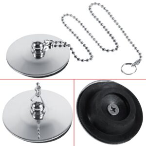 Bath Tub Stopper with Chain, Stainless Steel Panel Thickened Kitchen Sink Solid Metal Plug Waste Drain Cover