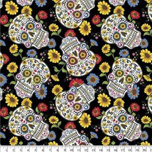 day of the dead sugar skulls anti-pill premium fleece fabric by the yard