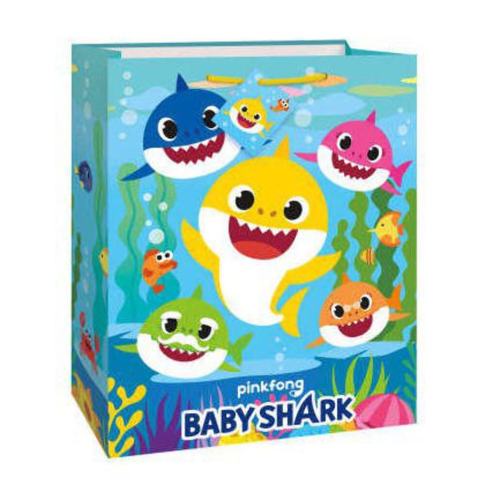 Unique Baby Shark Multicolor Paper Gift Bag - 13" x 10" (1 Pc) - Vibrant Paper Bags, Perfect for Kids Parties & Birthdays