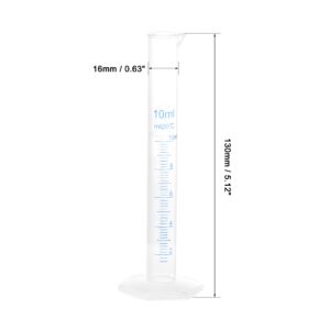 uxcell Plastic Graduated Cylinder, 10ml Measuring Cylinder, Science Test Tube Beakers, 2-Sided Metric Marking, Clear Hex Base for Lab Home