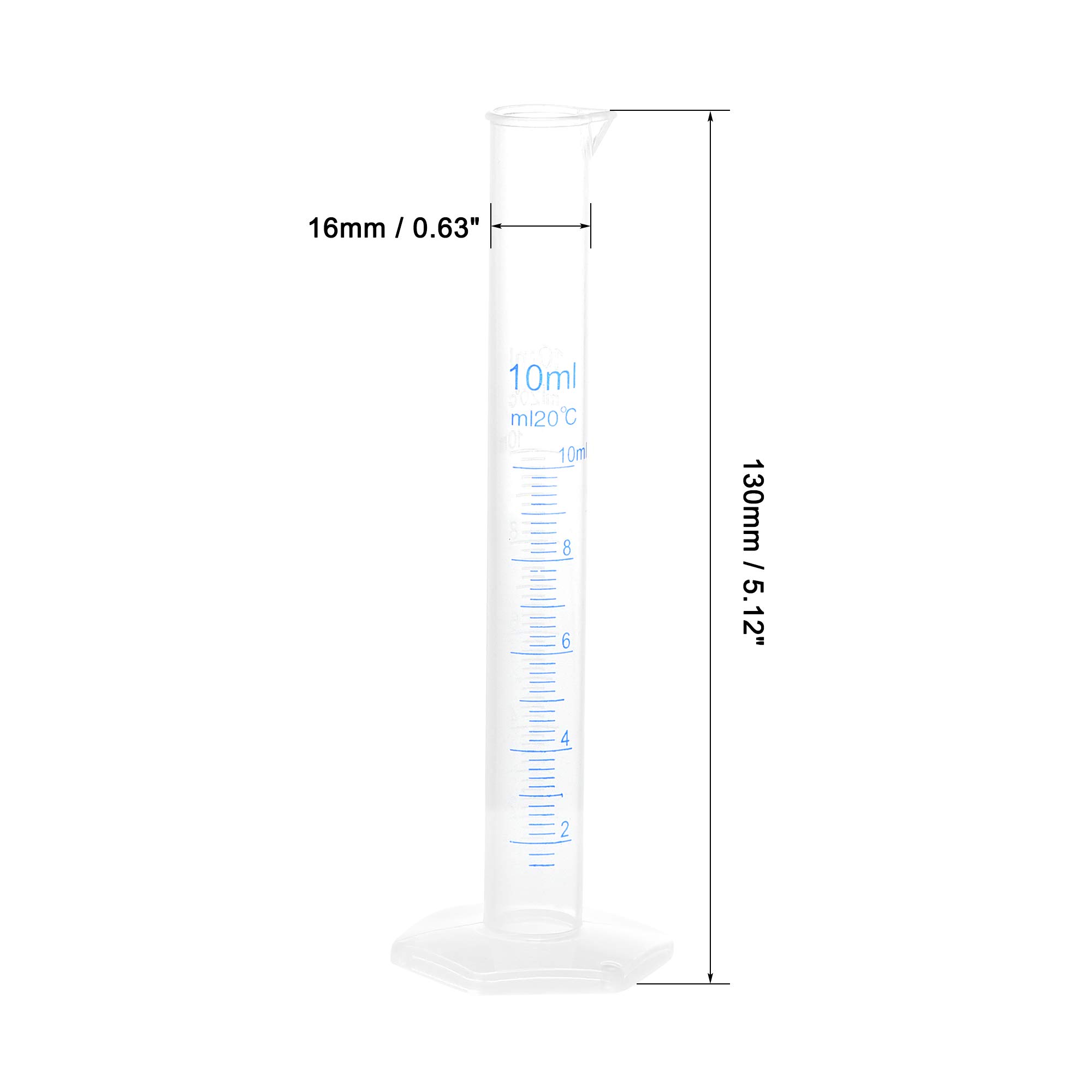 uxcell Plastic Graduated Cylinder, 10ml Measuring Cylinder, Science Test Tube Beakers, 2-Sided Metric Marking, Clear Hex Base for Lab Home