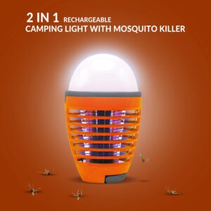 Himalayan Glow 2 in 1 Electric Bug Zapper Light Bulb, Outdoor Camping Lantern Rechargeable with Mosquito Zapper, Portable Waterproof, 1000 Volts, Orange