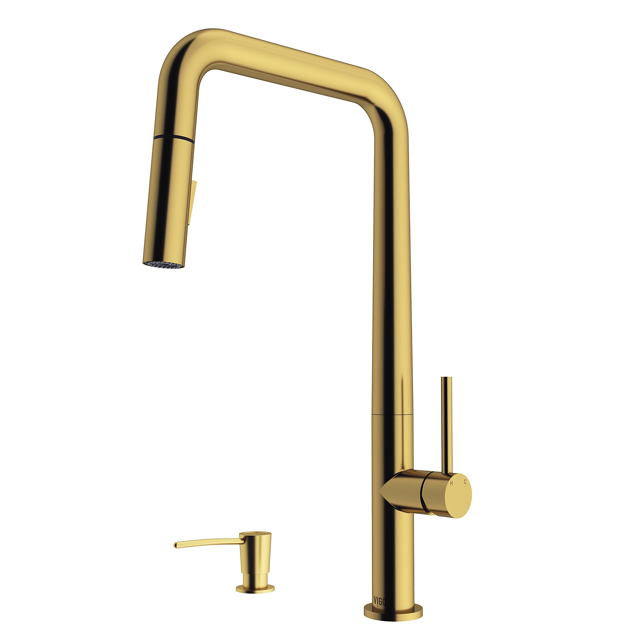 VIGO Parsons 18'' H Single Handle Pull-Down Sprayer Kitchen Faucet Set with Soap Dispenser in Matte Brushed Gold-VG02031MGK2