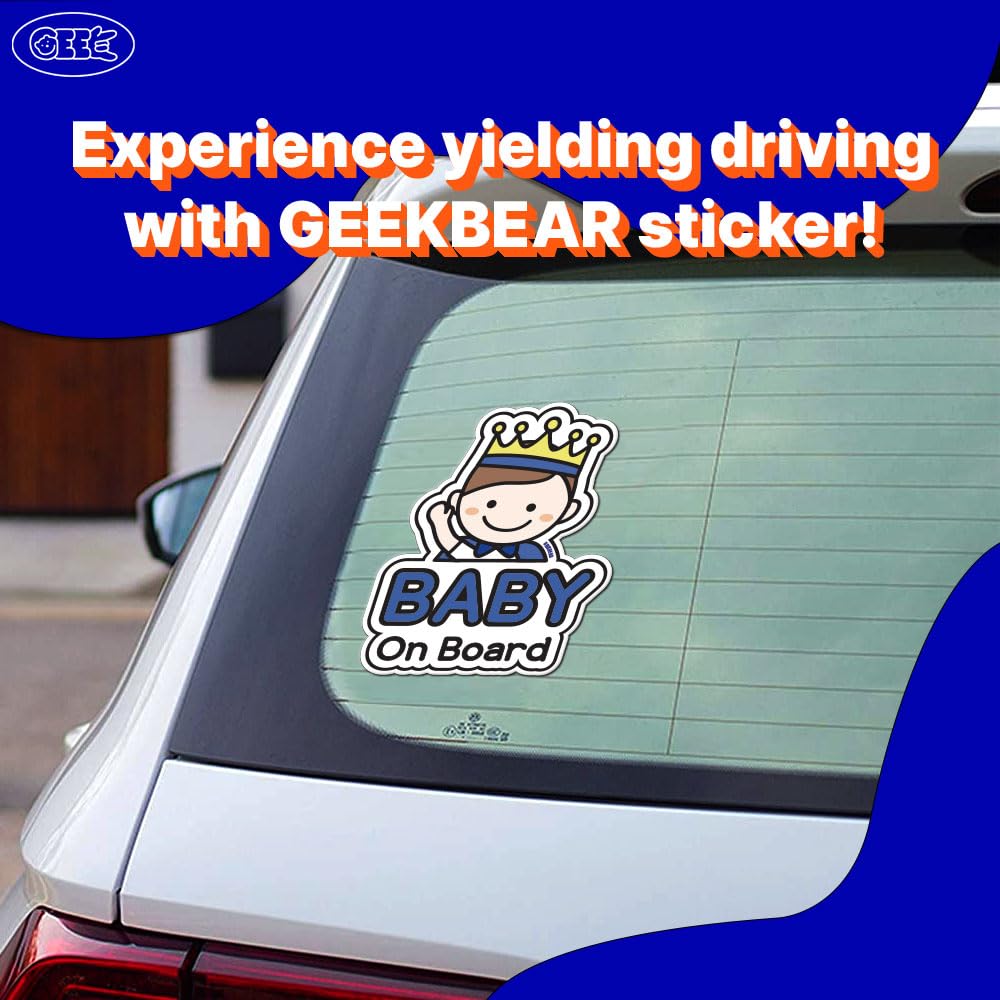 GEEKBEAR Baby on Board Car Sticker - Character Design, Reflective, Weather-Resistant (05. Prince)