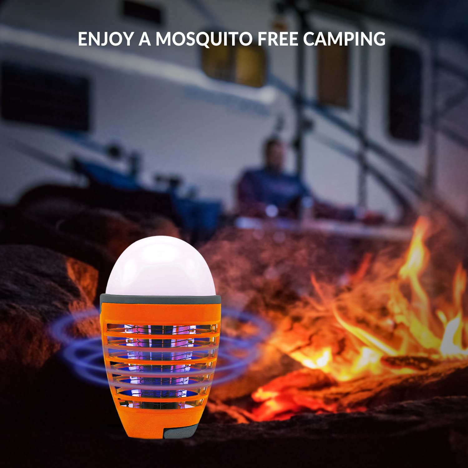 Himalayan Glow 2 in 1 Electric Bug Zapper Light Bulb, Outdoor Camping Lantern Rechargeable with Mosquito Zapper, Portable Waterproof, 1000 Volts, Orange