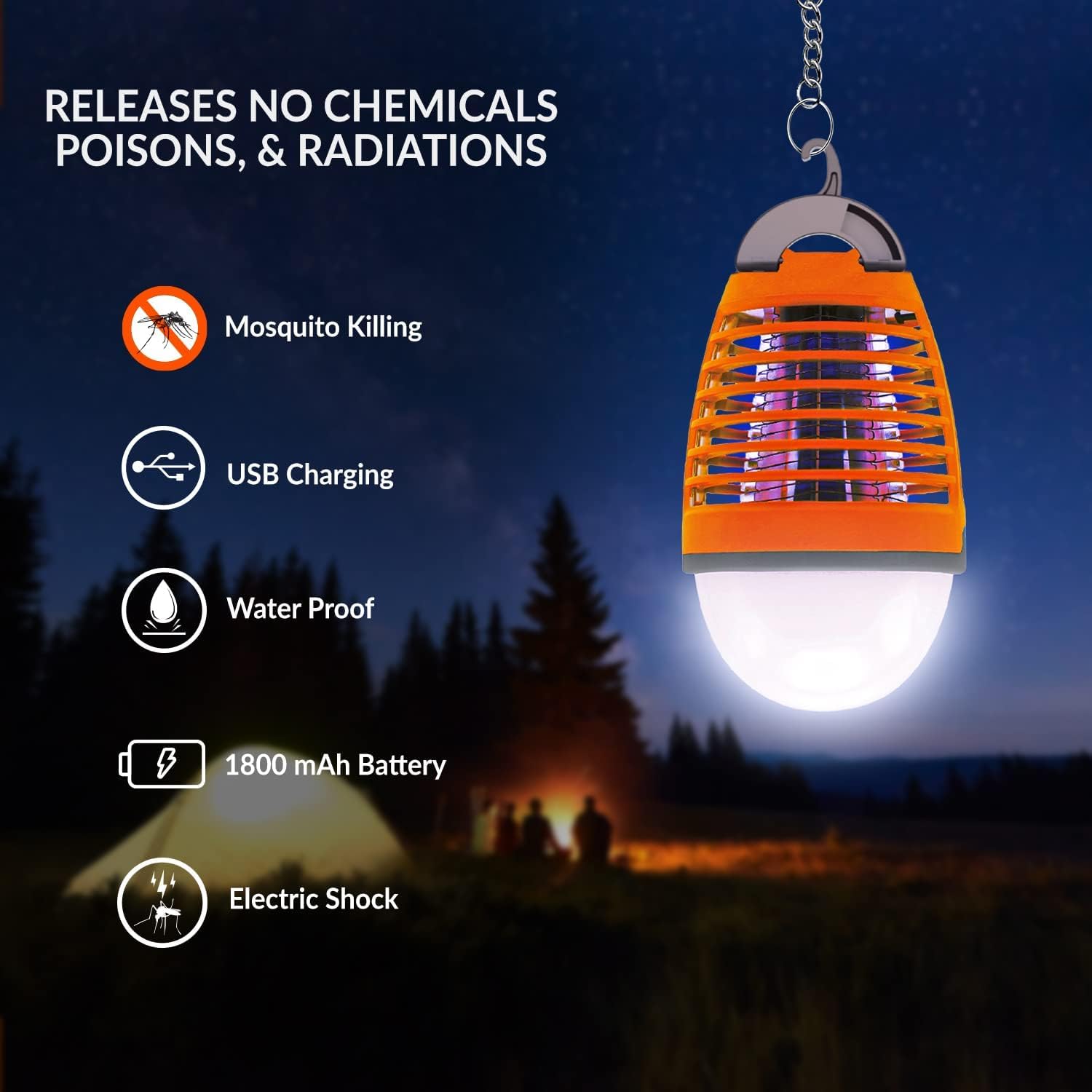 Himalayan Glow 2 in 1 Electric Bug Zapper Light Bulb, Outdoor Camping Lantern Rechargeable with Mosquito Zapper, Portable Waterproof, 1000 Volts, Orange