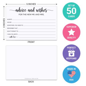 321Done Advice and Wishes for the Mr & Mrs, Made in USA - 4x6 White, Wedding Advice for Bride, Groom, Newlyweds, Bridal Shower, Thick Luxury Cardstock with Simple Script Minimalist Design - 50 Cards