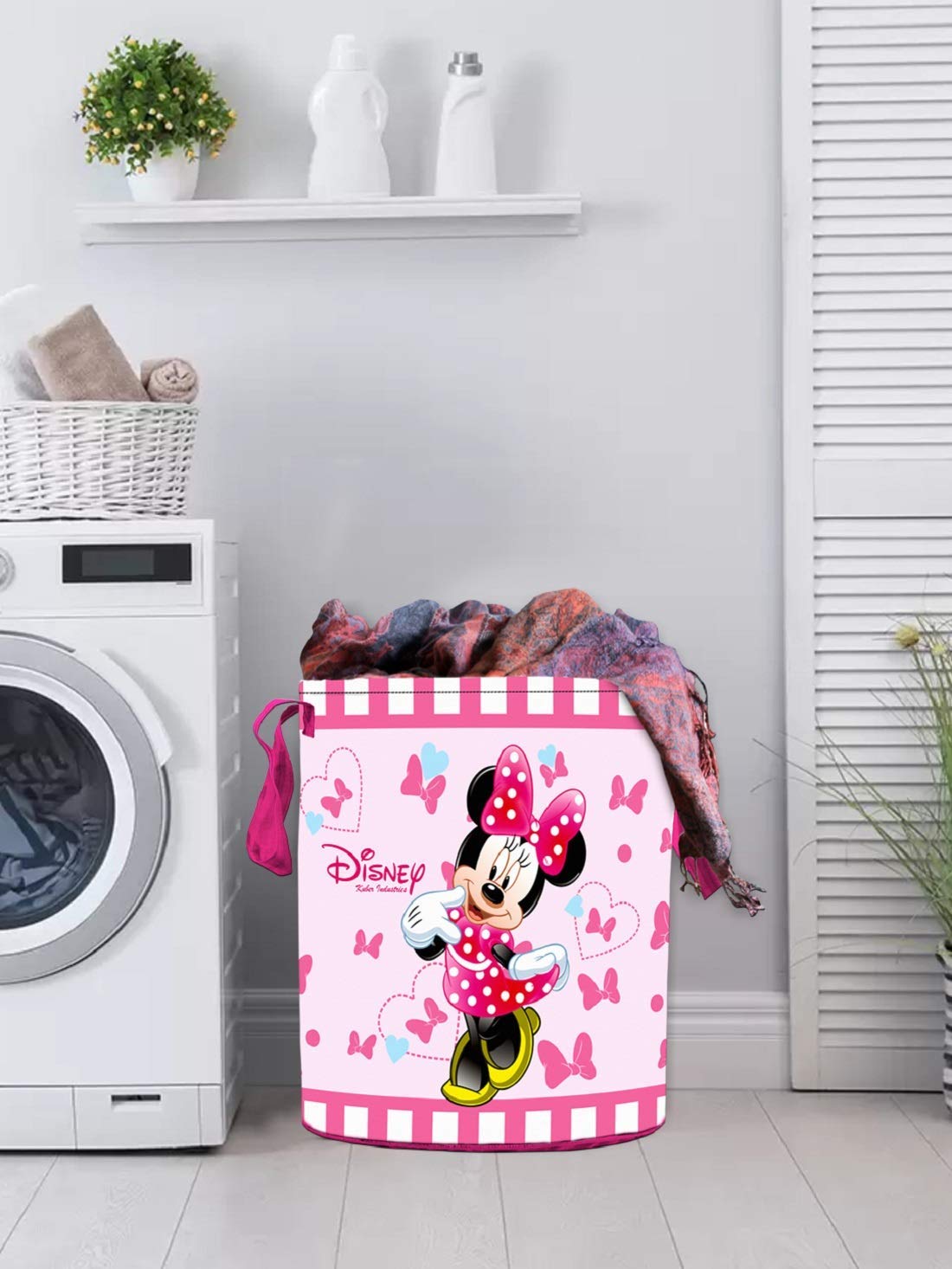 Kuber Industries Disney Minnie Print Non Woven Fabric Foldable Laundry Basket, Toy Storage Basket, Cloth Storage Basket with Handles,45 LTR (Pink)