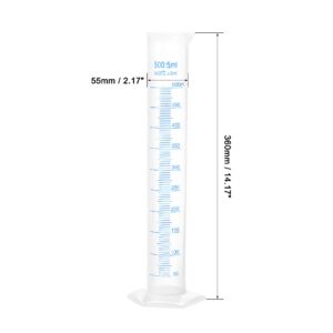 uxcell Plastic Graduated Cylinder, 500ml Measuring Cylinder, Science Test Tube Beakers, 2-Sided Metric Marking, Clear Hex Base for Lab Home 2Pcs