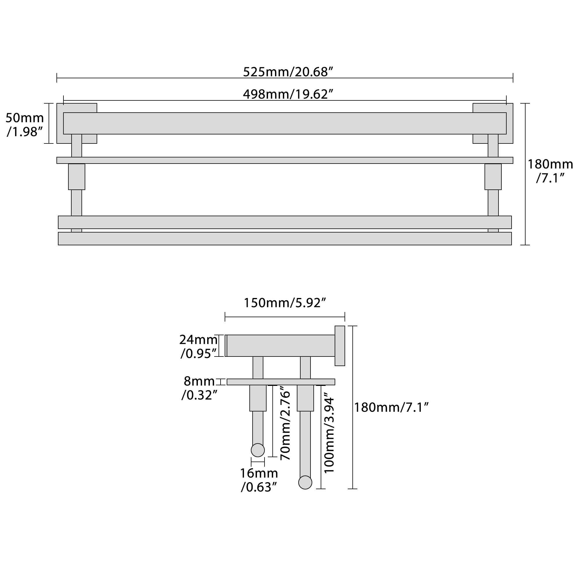 Alise Bathroom Glass Shelf with Double Towel Bar, Tempered Glass Bathroom Shelf Wall Mounted, SUS304 Stainless Steel Modern Floating Shelf, Brushed Nickel, 20 inch