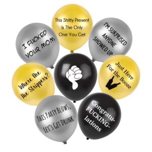 unnecessarily cruel balloons - black silver & gold pack of 16 - rude funny abusive balloon gifts men women great for birthday supplies retirement graduation anniversary housewarming bday decorations