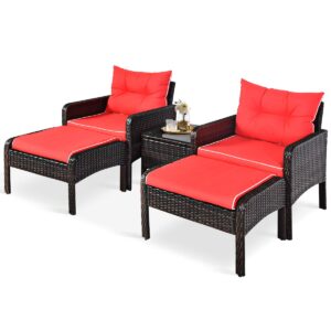 happygrill 5pcs patio furniture set outdoor rattan wicker conversation set with coffee table cushioned sofas and ottoman chat set for garden backyard