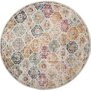 SAFAVIEH Madison Collection Area Rug - 8' Round, Cream & Multi, Boho Chic Distressed Design, Non-Shedding & Easy Care, Ideal for High Traffic Areas in Living Room, Bedroom (MAD611B)