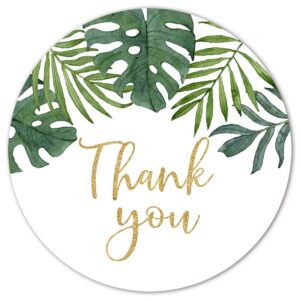 greenery thank you favor stickers, 2" gold glitter green leaves baby shower, wedding, bridal shower party labels, decorations, 40-pack