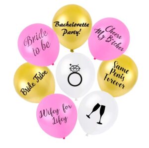 funny bachelorette party balloons bridal shower decor | pack of 16 | pink white & gold bride balloon bachelorette party favors naughty supplies & decorations | bachelor gag gifts adult favor