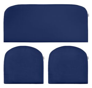 rsh decor: 3-piece foam wicker cushion set | 41 x 19 & 19 x 19 | all-weather spun fabric | water-resistant | outdoor loveseat & u-shape cushions for patio furniture | navy blue