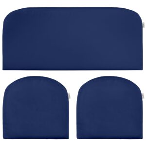 RSH DECOR: 3-Piece Foam Wicker Cushion Set | 41 x 19 & 19 x 19 | All-Weather Spun Fabric | Water-Resistant | Outdoor Loveseat & U-Shape Cushions for Patio Furniture | Navy Blue